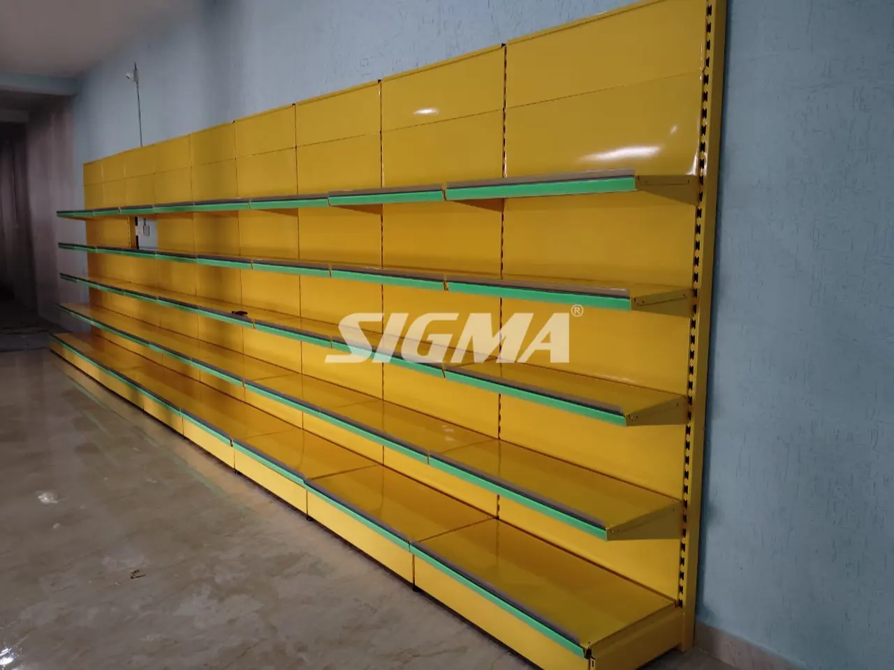 Yellow Wall Display Rack Installation in Jharkhand | Sigma Racks Pan ...