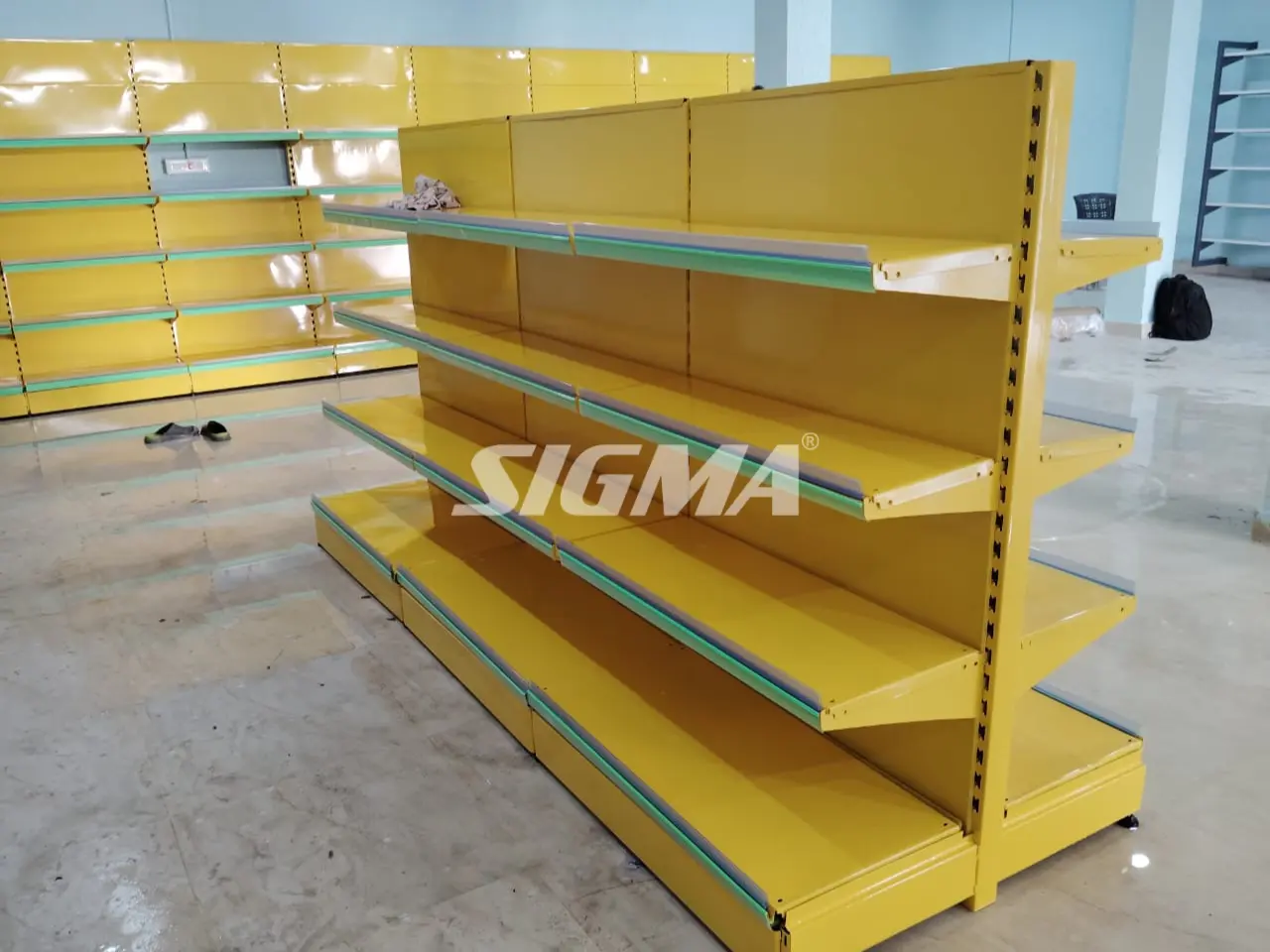 Yellow Wall Display Rack Installation in Jharkhand | Sigma Racks Pan ...